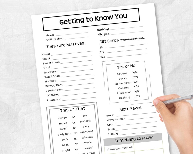 Get to Know You Questionnaire Printable, Team Building All About Me ...