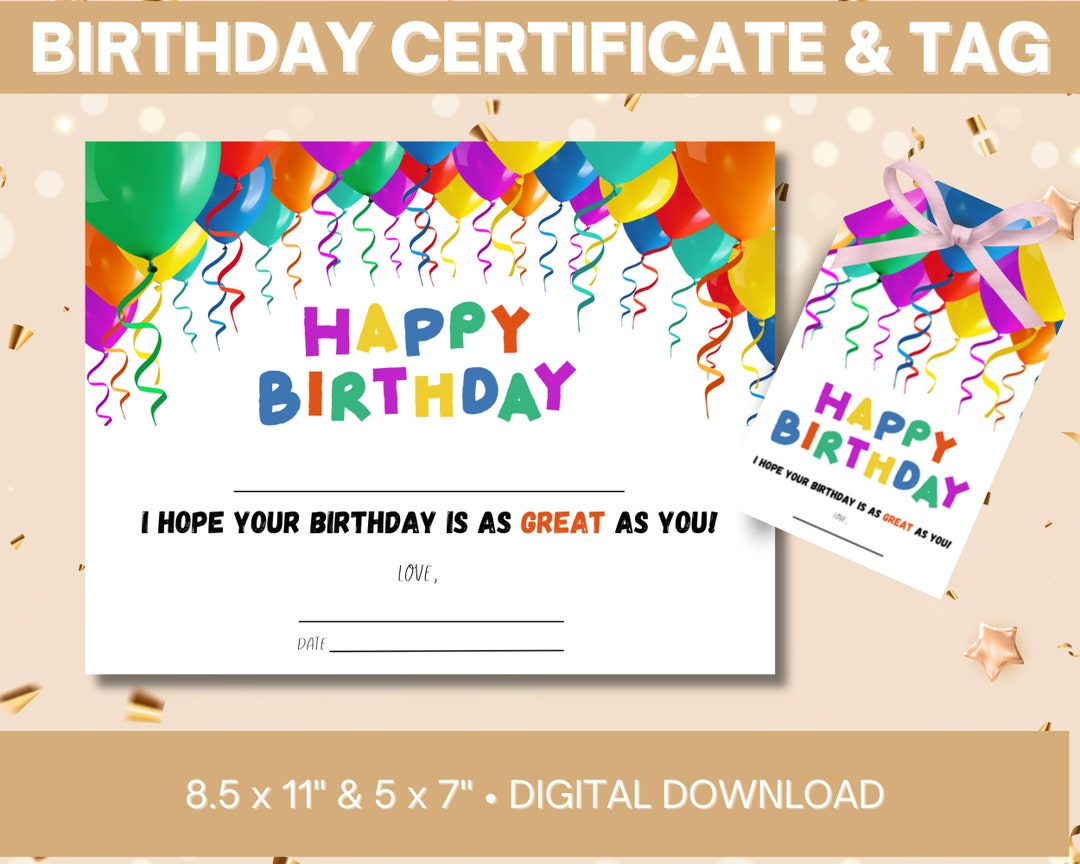 Birthday Certificate for Student, Kids Birthday Certificate, School ...