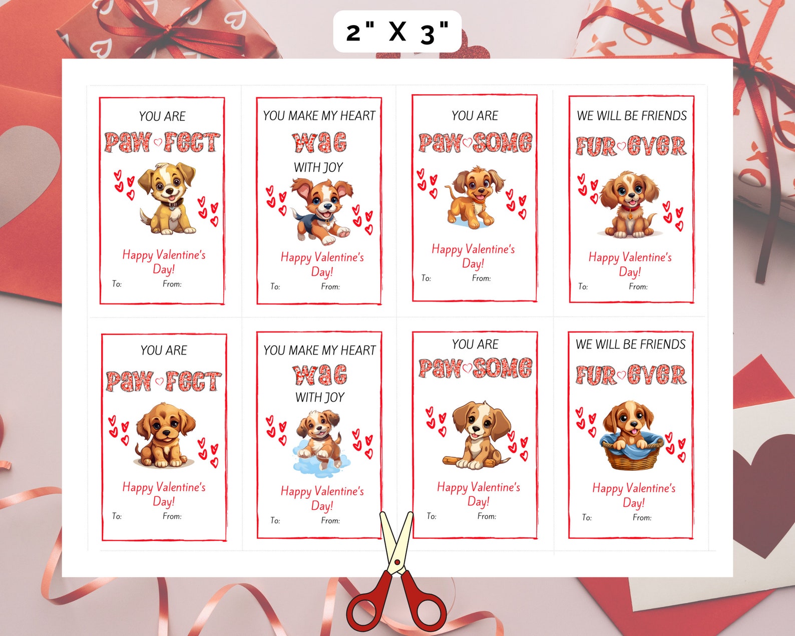 Printable Dog Valentine's Day Cards, Kids School Classroom Exchange ...
