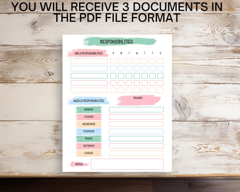 Responsibility Chore Chart for Kids Editable Printable, Daily Weekly ...