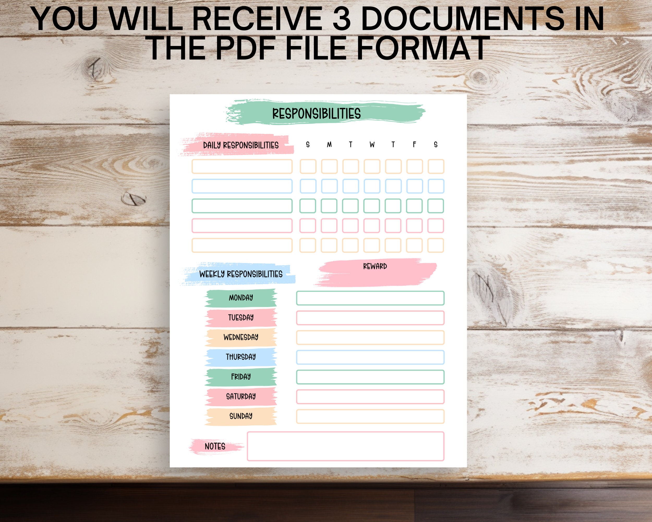 Responsibility Chore Chart for Kids Editable Printable, Daily Weekly ...