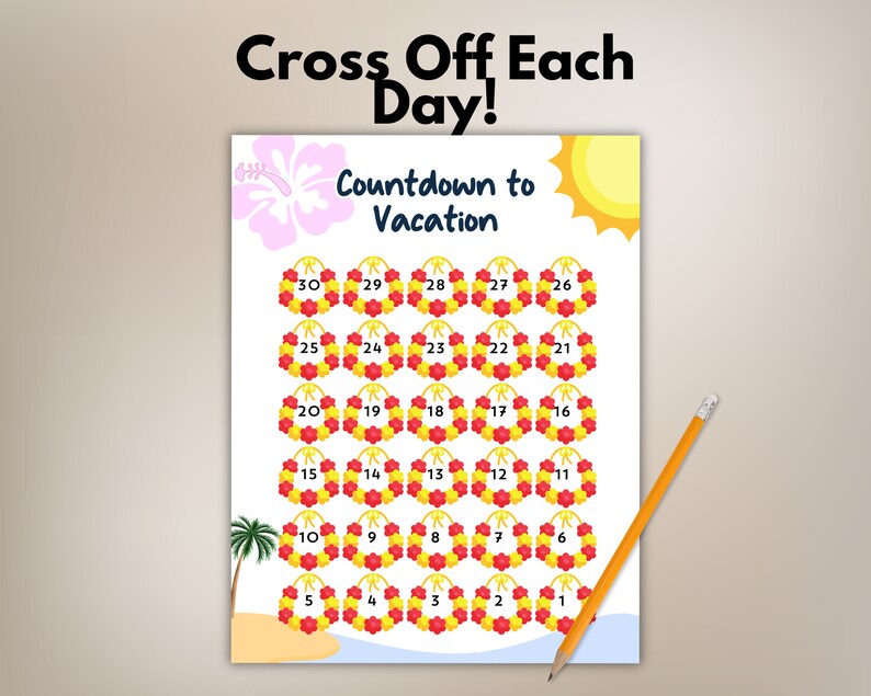 Stay Organized and Excited Tropical Vacay Countdown Printable,30-day ...