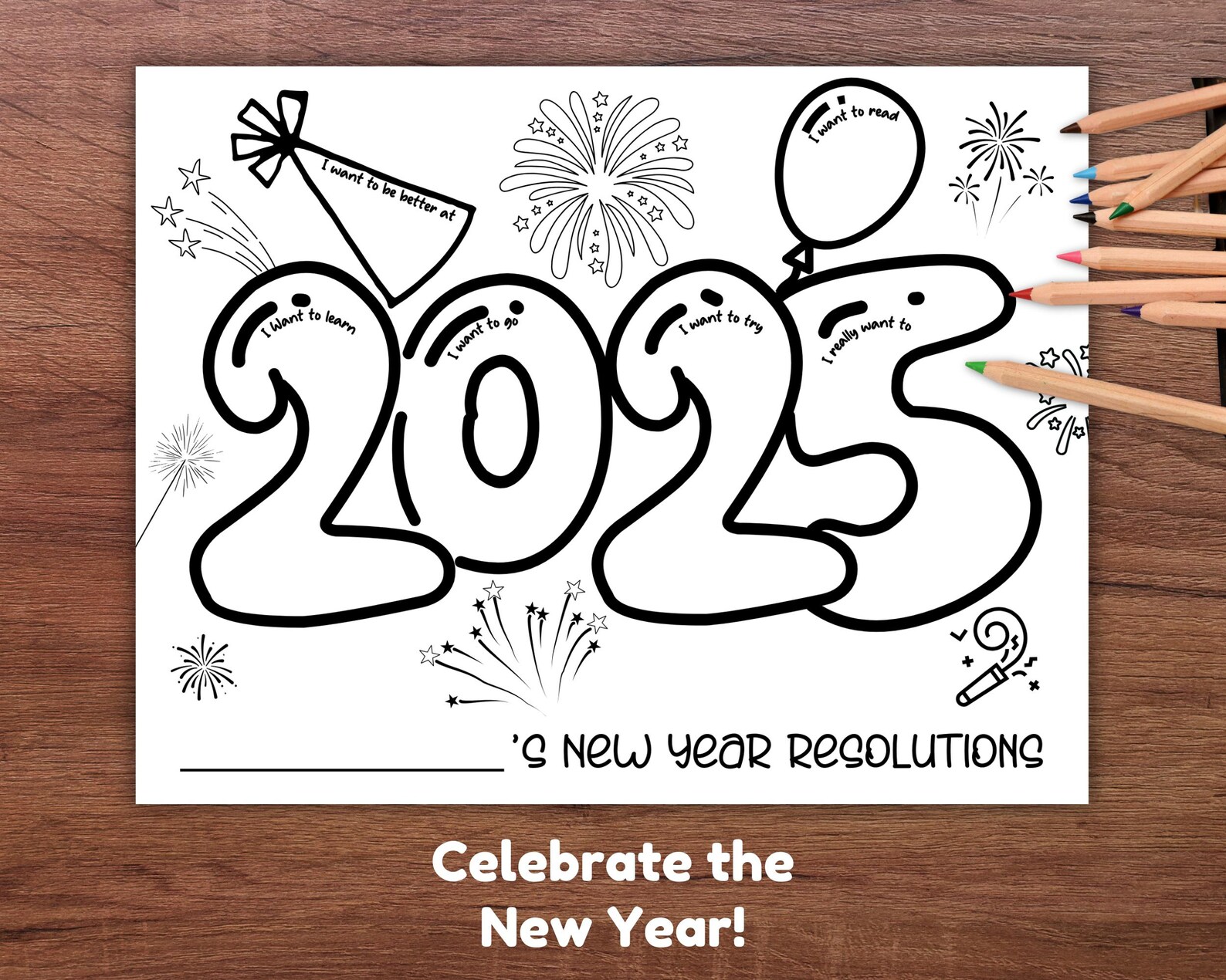 New Year's Resolutions Coloring Page for Kids 2025, Goal & Reflection ...