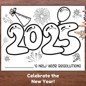 New Year's Resolutions Coloring Page for Kids 2025, Goal & Reflection ...