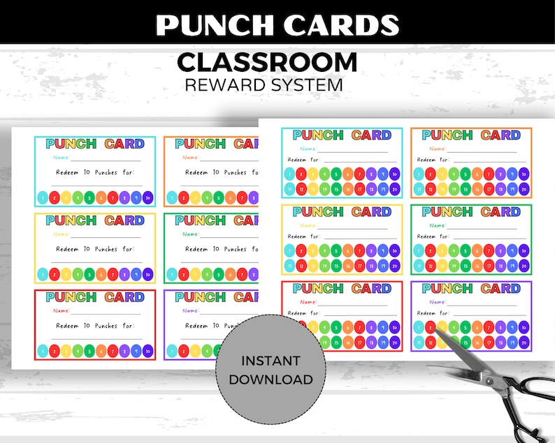 Punch Cards for Kids, Incentive Reward Card Tracker for Teacher or ...