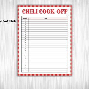 Chili Cook off Party Printable, Voting Ballots, Chili Numbers, Chili ...