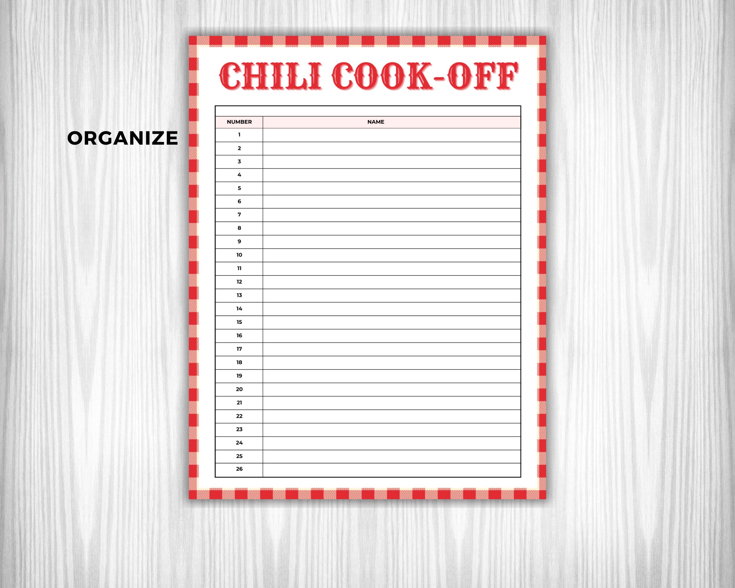 Chili Cook off Party Printable, Voting Ballots, Chili Numbers, Chili ...