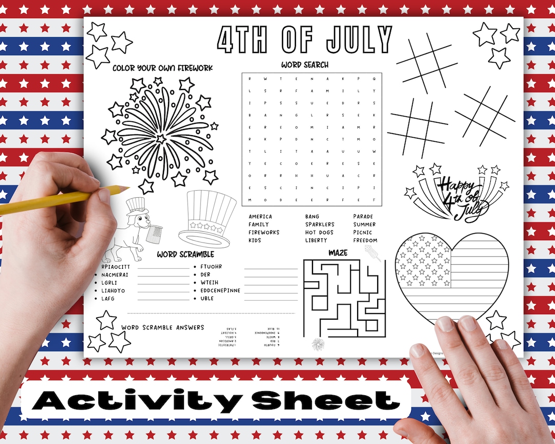 4th of July Placemat Activity Coloring Page Digital 11 X 8.5 Kids Party ...