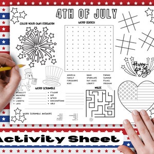 4th of July Placemat Activity Coloring Page Digital 11 X 8.5 Kids Party ...