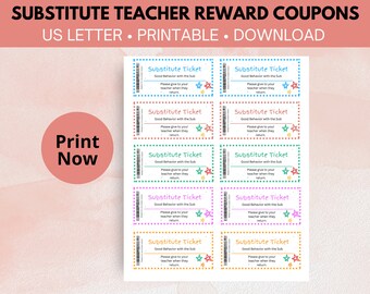 Substitute Teacher Reward Coupons, Kids Reward Coupon Printable ...