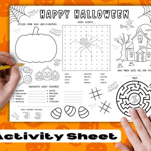 Halloween Activity Page Printable, Halloween Kids Activity Placemat ...
