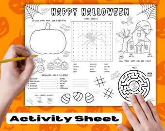 Halloween Activity Page, Halloween Kids Activity Placemat, Printable ...
