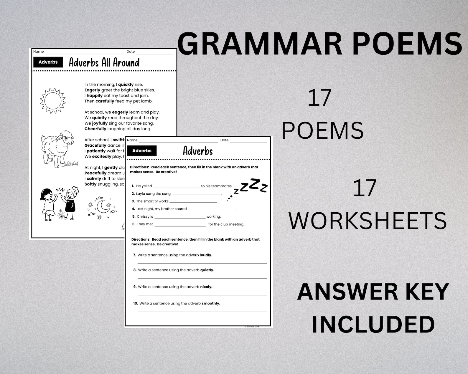 Grammar Printable, Parts of Speech, Poems & Worksheet Resource ...