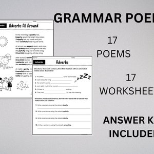 Grammar Poem & Worksheet Printable Bundle, Grades 3-6 Parts of Speech ...