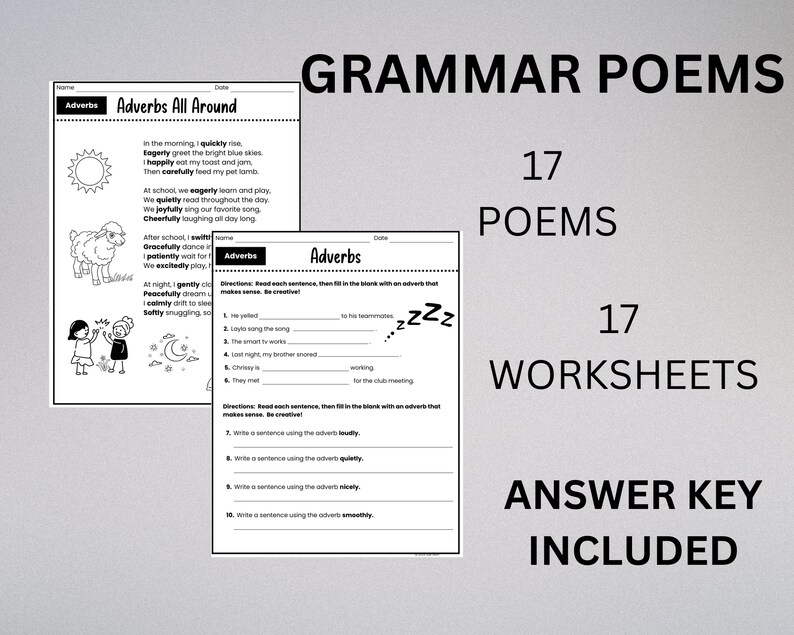 Grammar Printable, Parts of Speech, Poems & Worksheet Resource ...