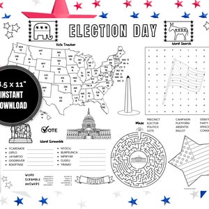 Election Day Activity Page Placemat Printable, Presidential Election ...