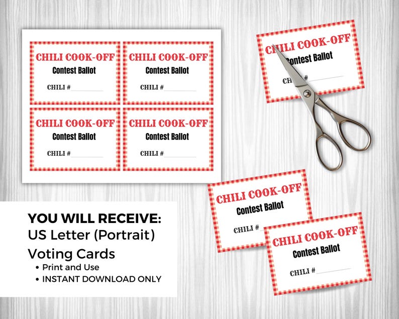 Chili Cook off Party Printable, Voting Ballots, Chili Numbers, Chili ...