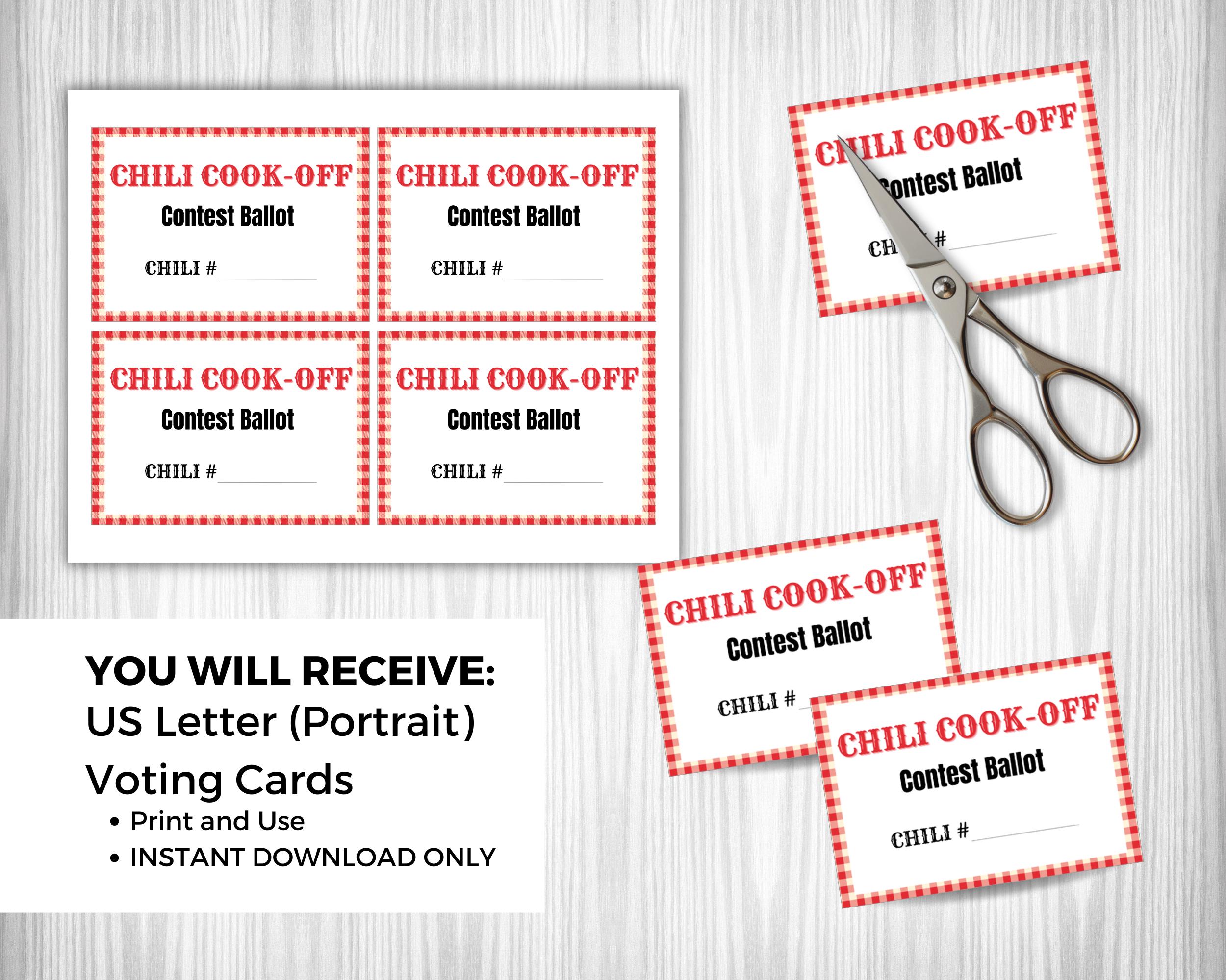 Chili Cook off Party Printable, Voting Ballots, Chili Numbers, Chili ...