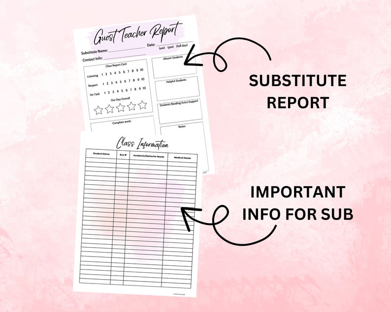 Substitute Teacher Binder Templates, Substitute Plans, Sub Plan ...