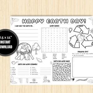 Earth Day Placemat, Earth Day Activity Sheet, Coloring Sheet, Earth Day ...