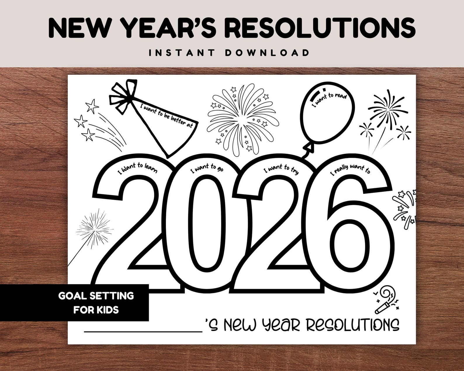 New Year's Resolutions Coloring Page for Kids 2026, Goal & Reflection ...