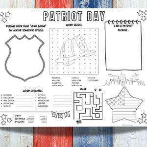 Patriot Day Activity Page Printable Placemat, 9/11 Remembrance Day ...