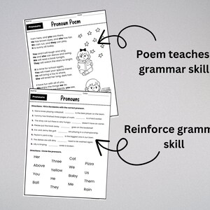 Grammar Poem & Worksheet Printable Bundle, Grades 3-6 Parts of Speech ...
