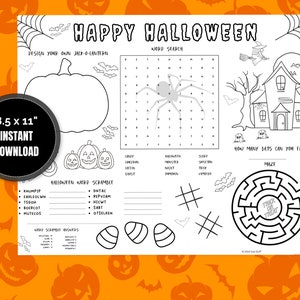 Halloween Activity Page Printable, Halloween Kids Activity Placemat ...