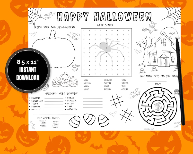 Halloween Activity Page Printable, Halloween Kids Activity Placemat ...