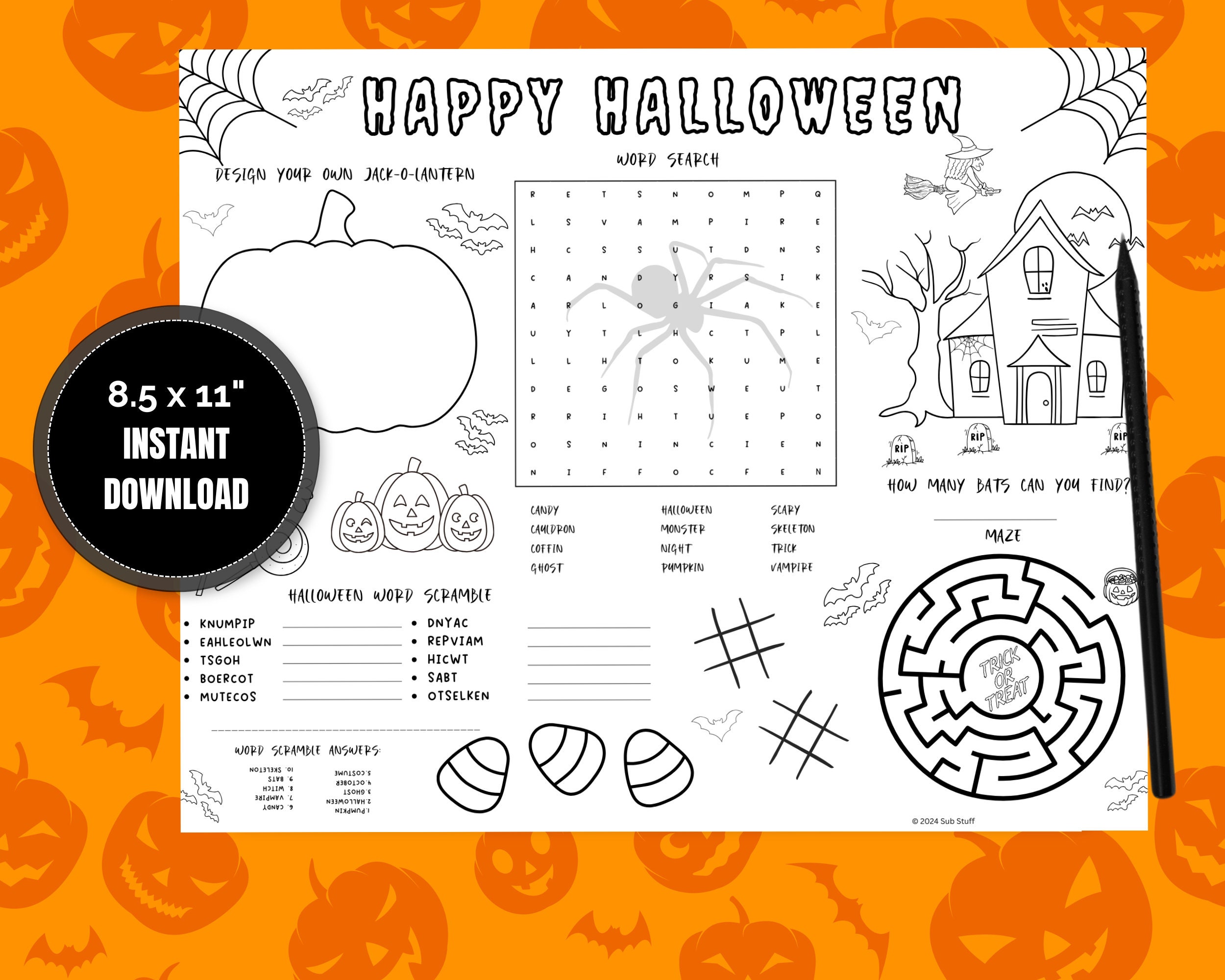 Halloween Activity Page Printable, Halloween Kids Activity Placemat ...