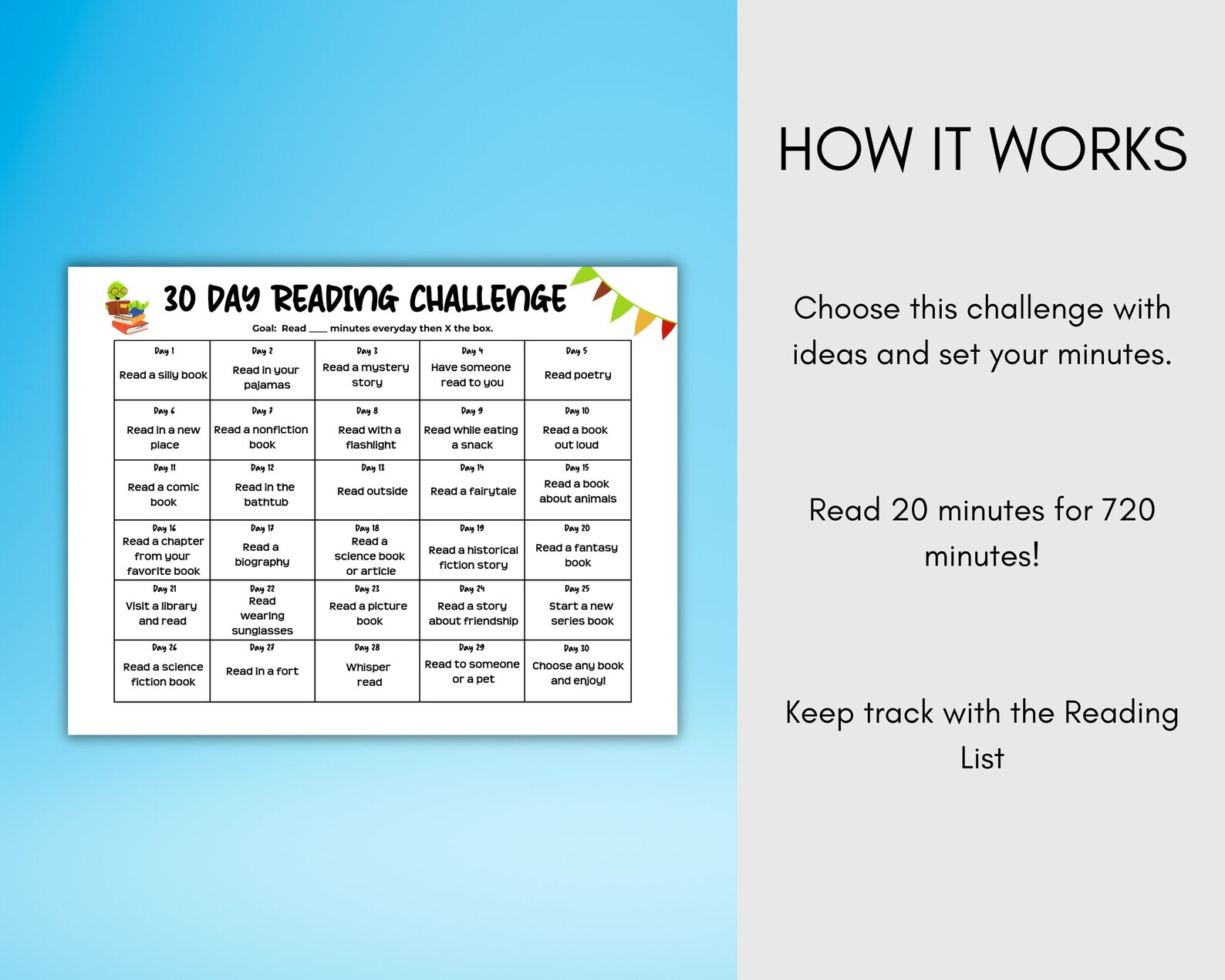 Summer Reading Tracker for Kids, 30 Day Reading Challenge, Printable ...