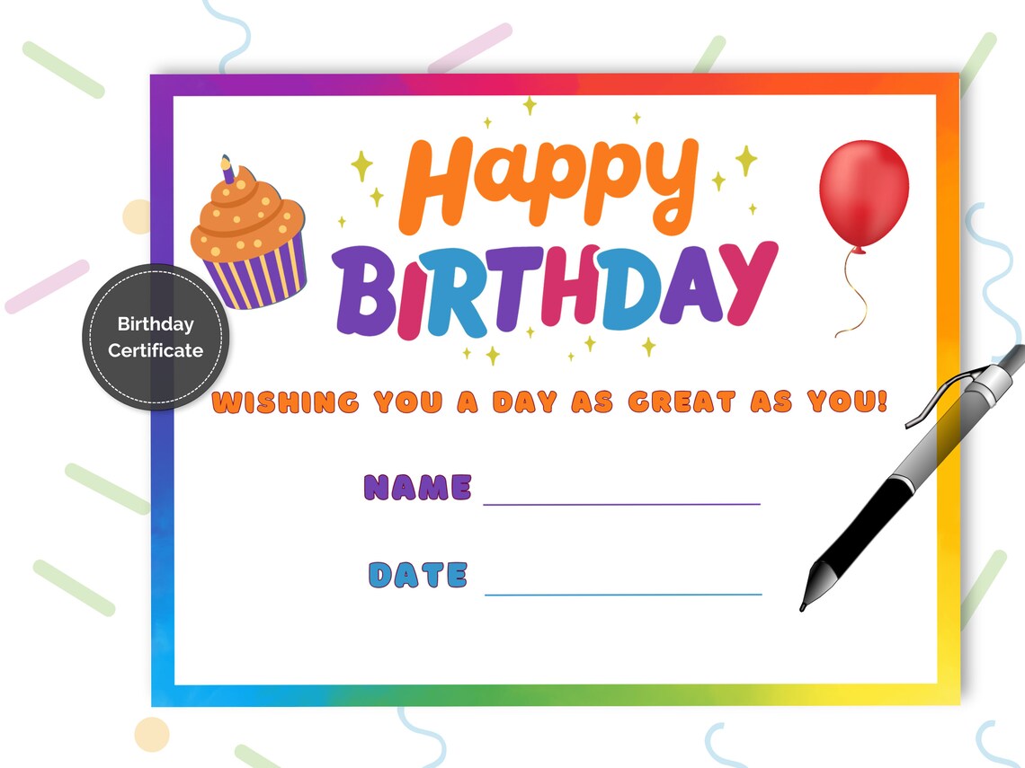 Birthday Certificate for Student, Birthday Certificate for Kids, School ...