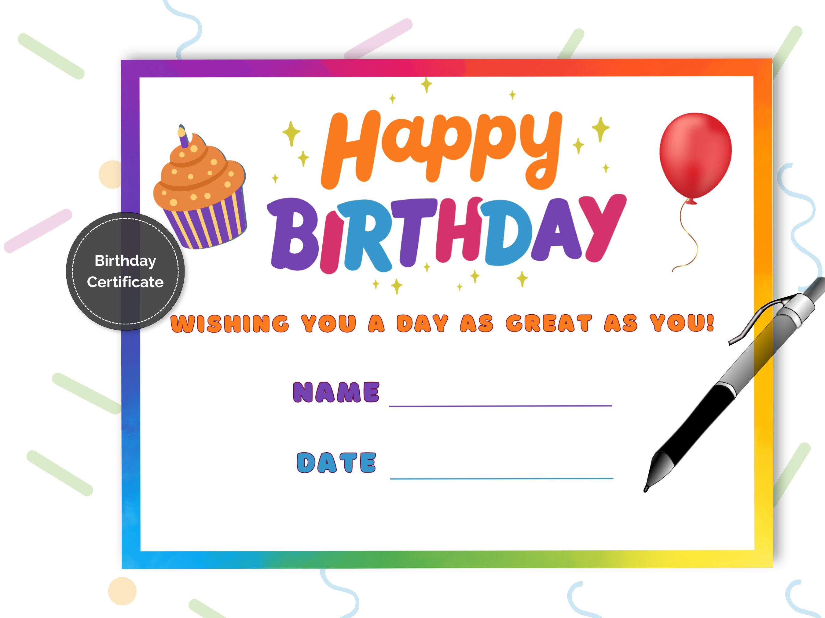 Birthday Certificate for Student, Birthday Certificate for Kids, School ...