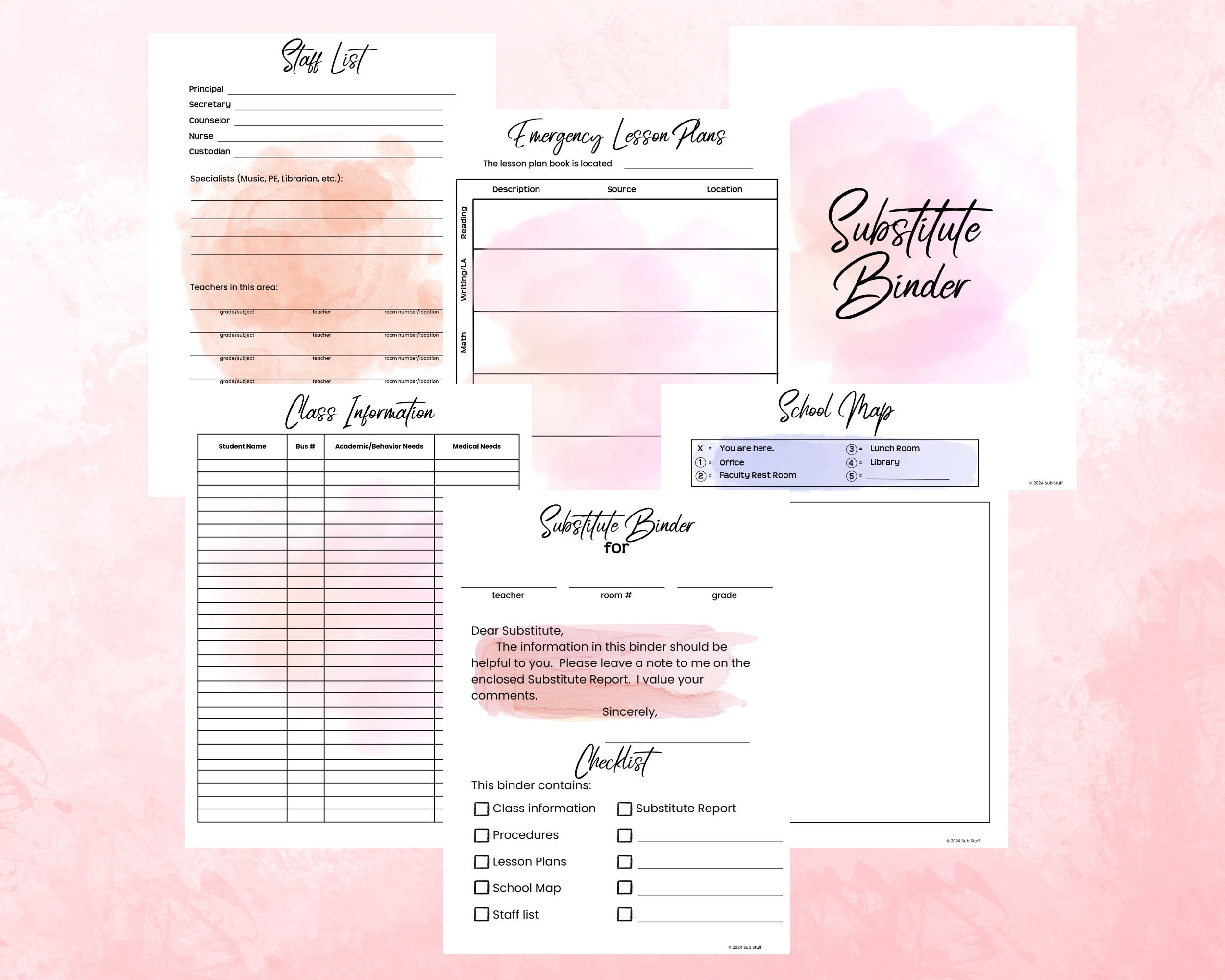 Substitute Teacher Binder Templates, Substitute Plans, Sub Plan ...