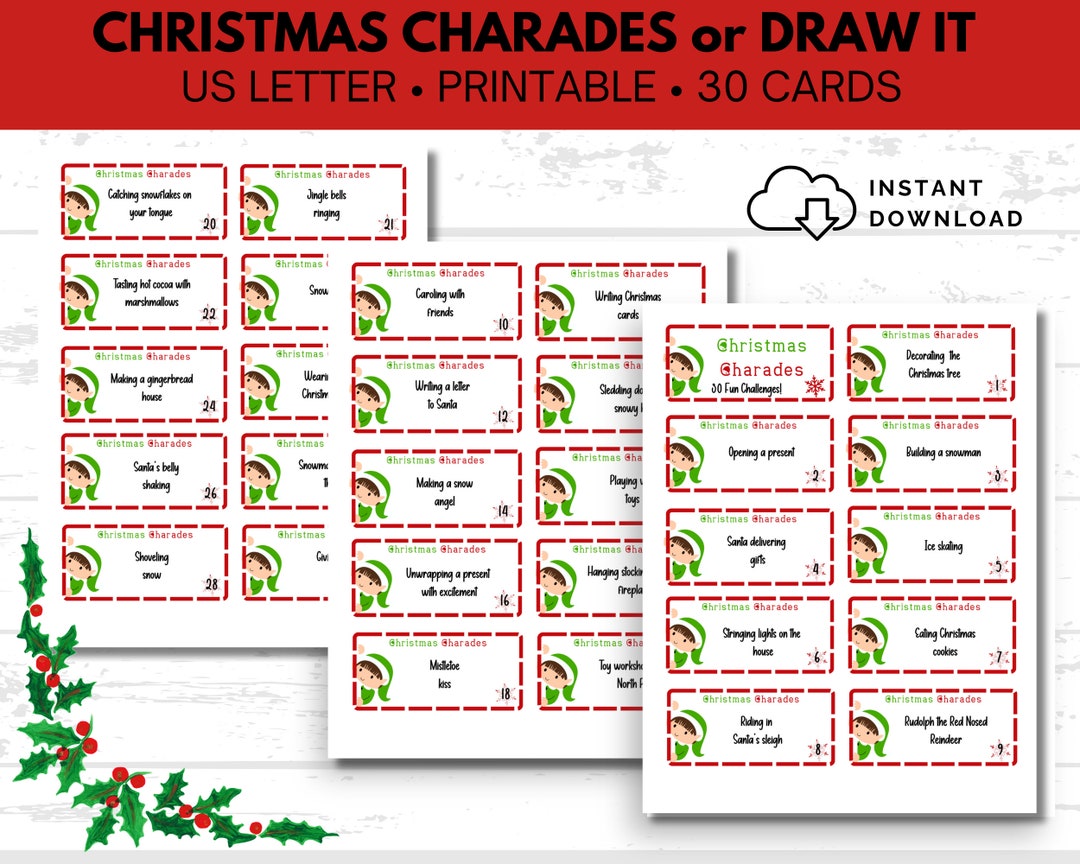 Christmas Charades, Draw It Game, Christmas Family Game, Christmas ...