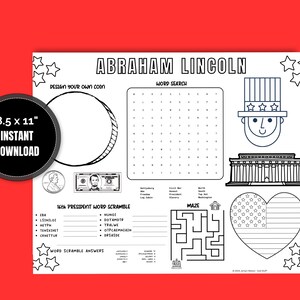 Presidents Day Activity Printable, Abraham Lincoln Coloring Sheet, Word ...