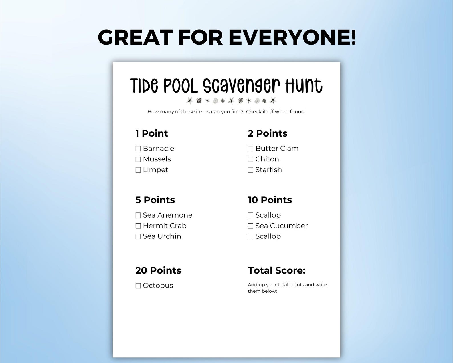 Tide Pool Scavenger Hunt Printable, Kids Beach Activity, Travel Kids ...