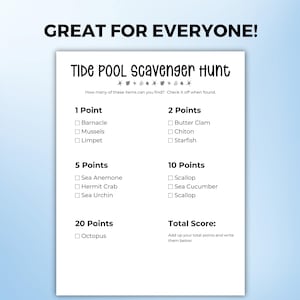 Tide Pool Scavenger Hunt Printable, Kids Beach Activity, Travel Kids ...