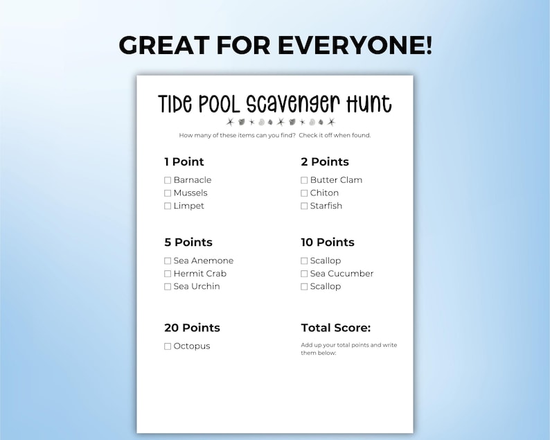 Tide Pool Scavenger Hunt Printable, Kids Beach Activity, Travel Kids ...