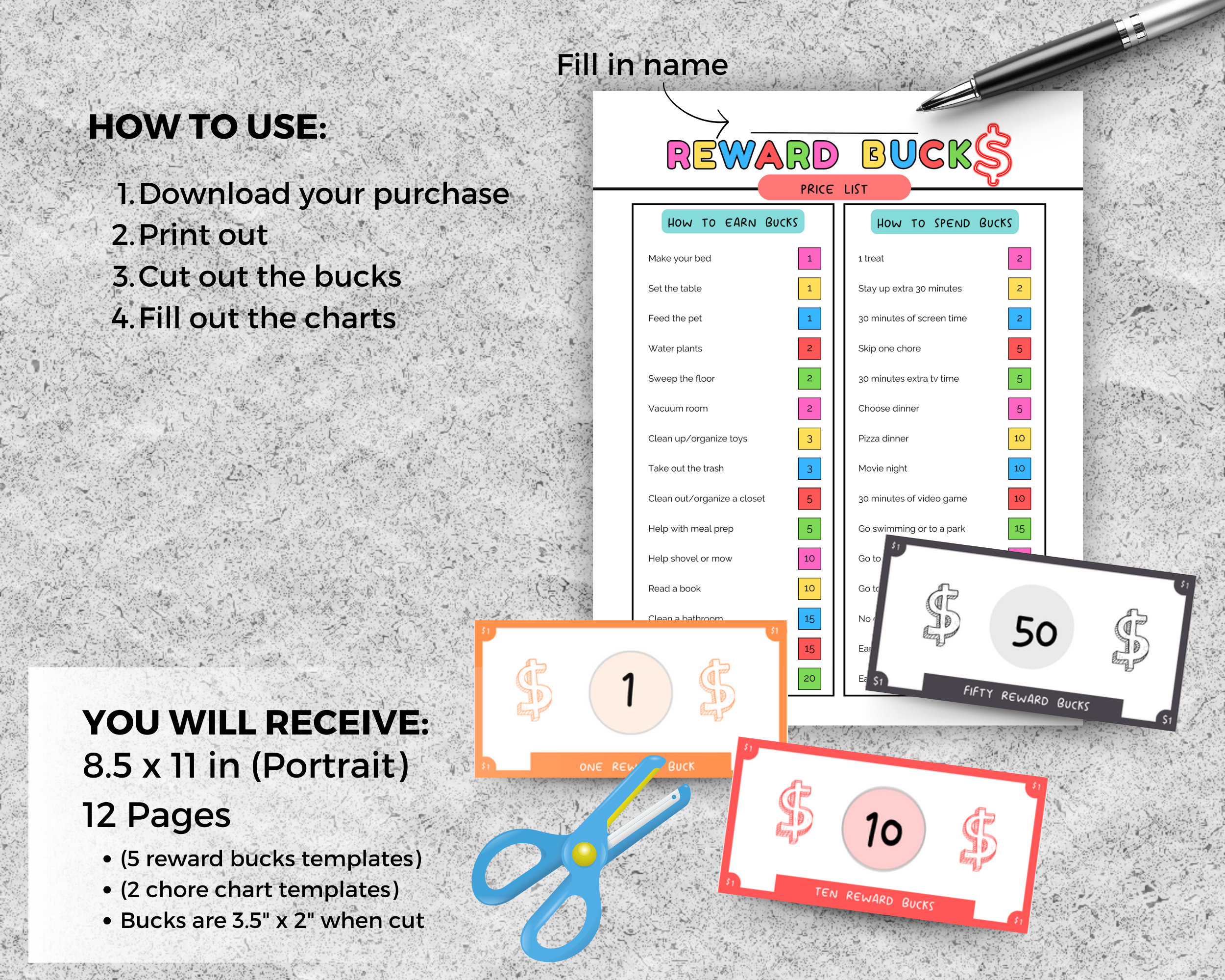 Kids Reward Bucks Printable, Kids Reward Coupons, Printable Mom Money ...