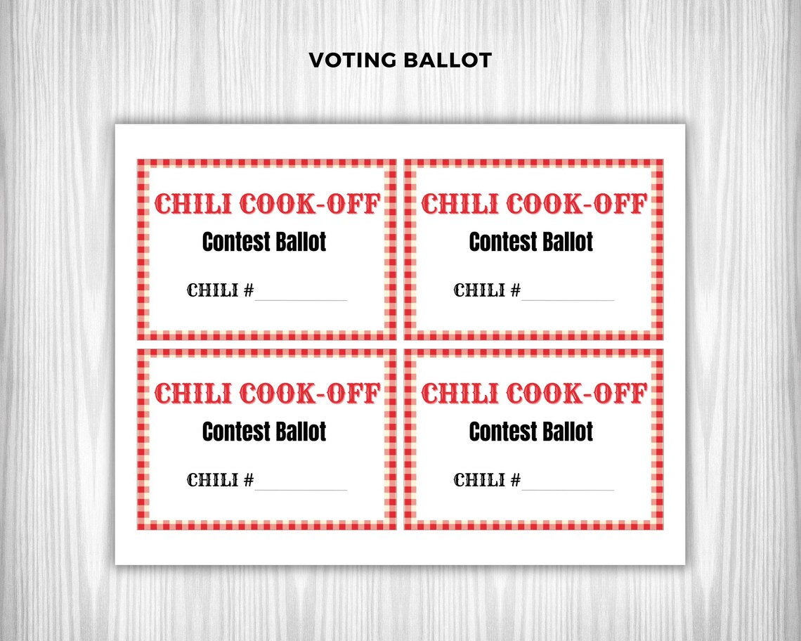 Chili Cook off Party Printable, Voting Ballots, Chili Numbers, Chili ...