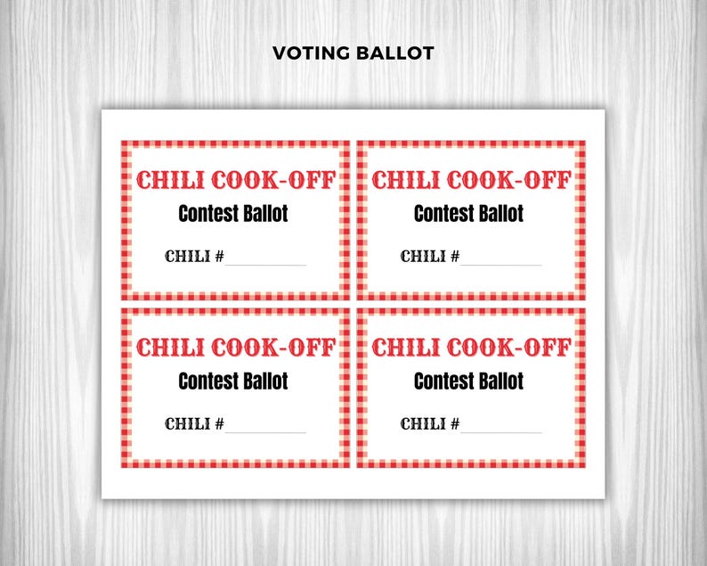 Chili Cook off Party Printable, Voting Ballots, Chili Numbers, Chili ...