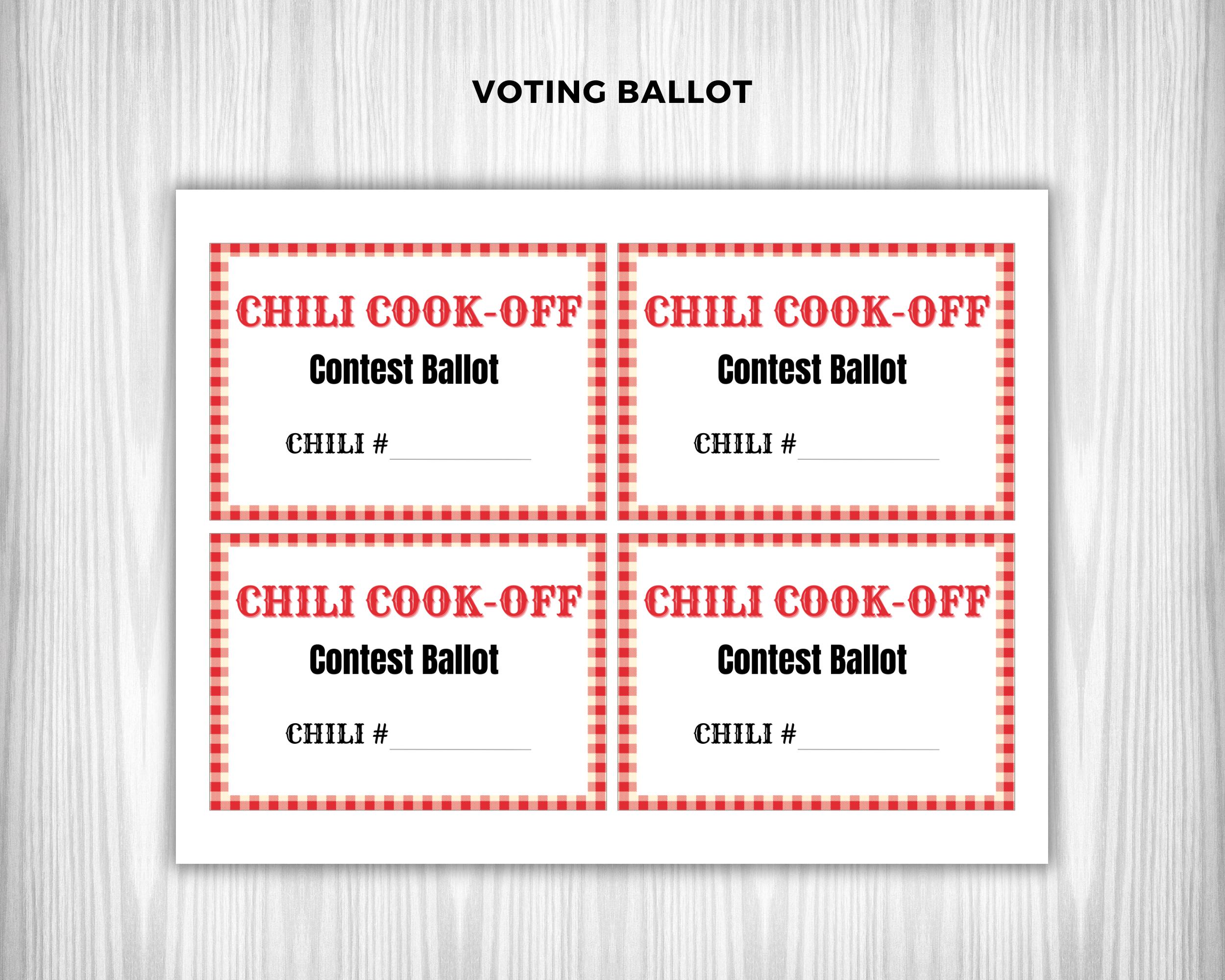 Chili Cook off Party Printable, Voting Ballots, Chili Numbers, Chili ...