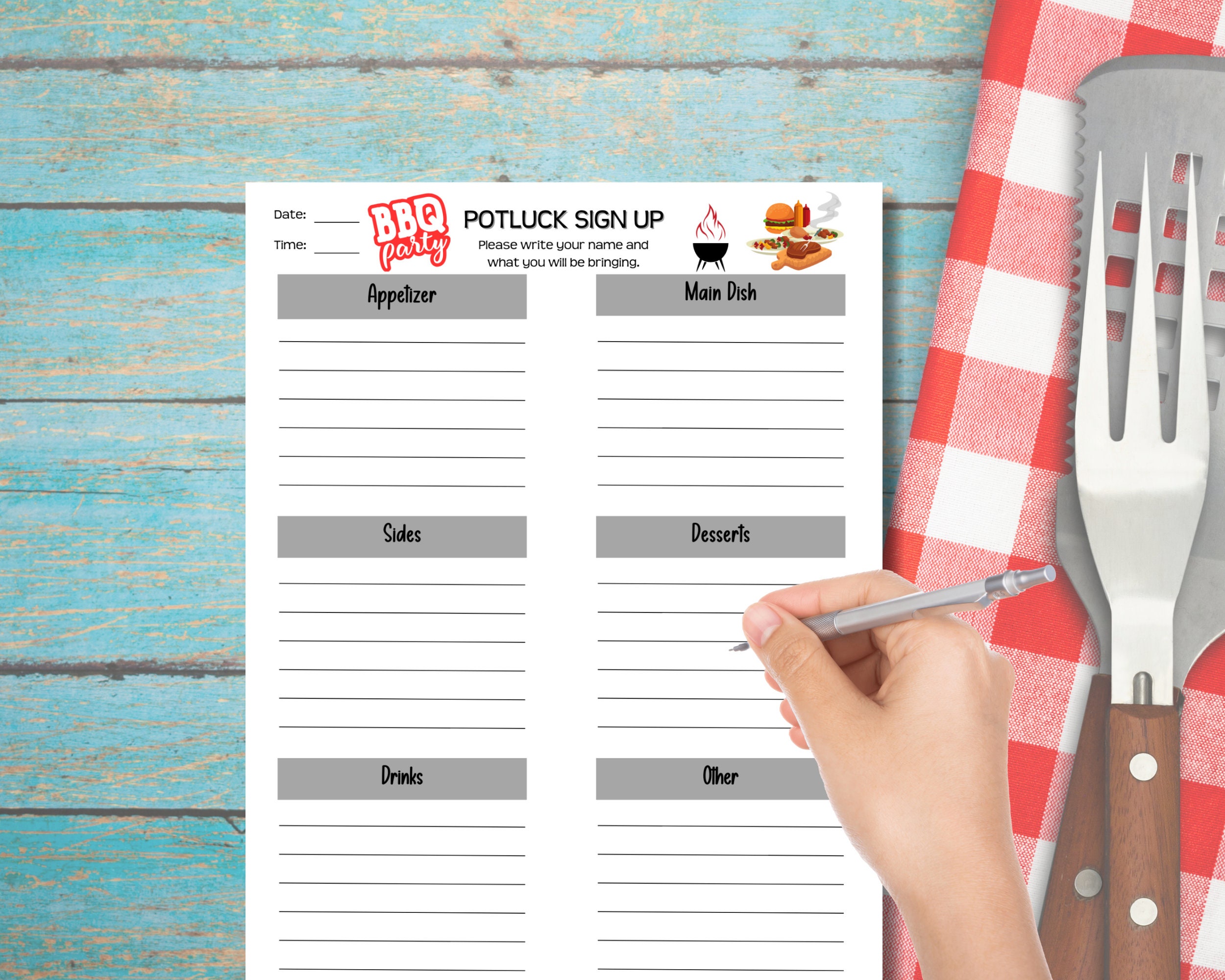 BBQ Backyard Potluck Sign up Sheet Printable, Sign up for Potluck Lunch ...