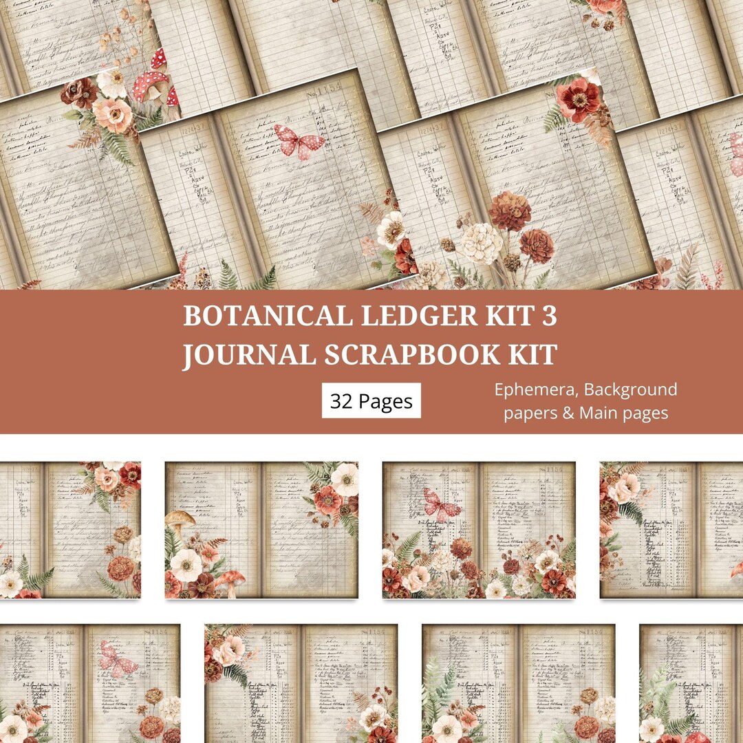 Botanical Ledger Kit 3 Scrapbooking, Ephemera, Journal, Digital ...