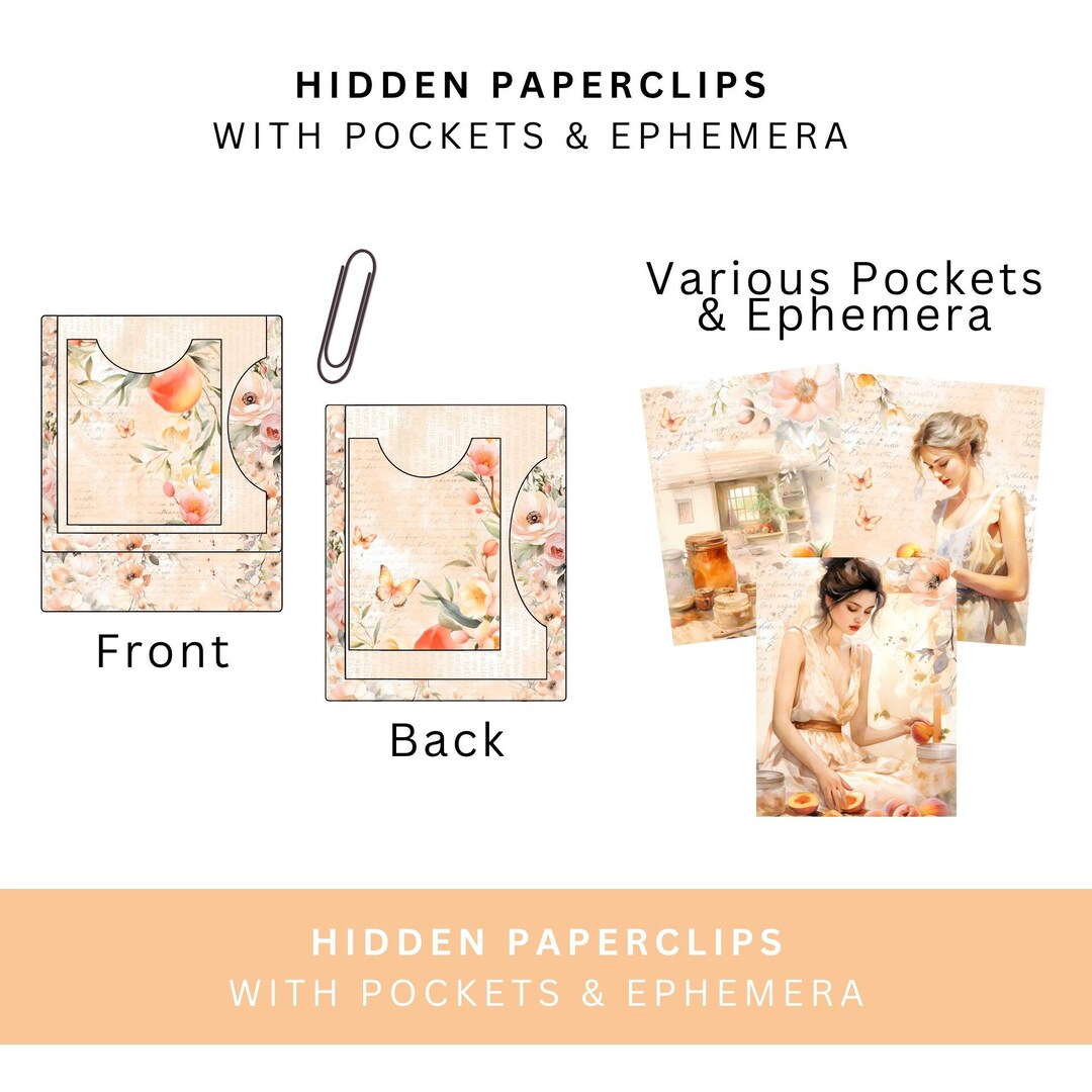 Hidden Paper Clip Kit Peach Notes Scrapbooking, Ephemera, Journal ...