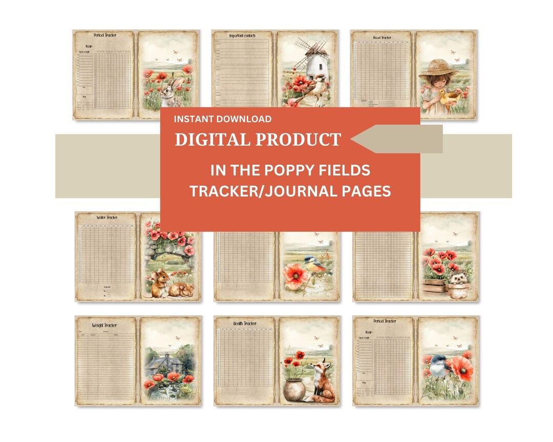 Poppy Field DIY Tracker Paper Pack: A4 Printable Journal Inserts ...