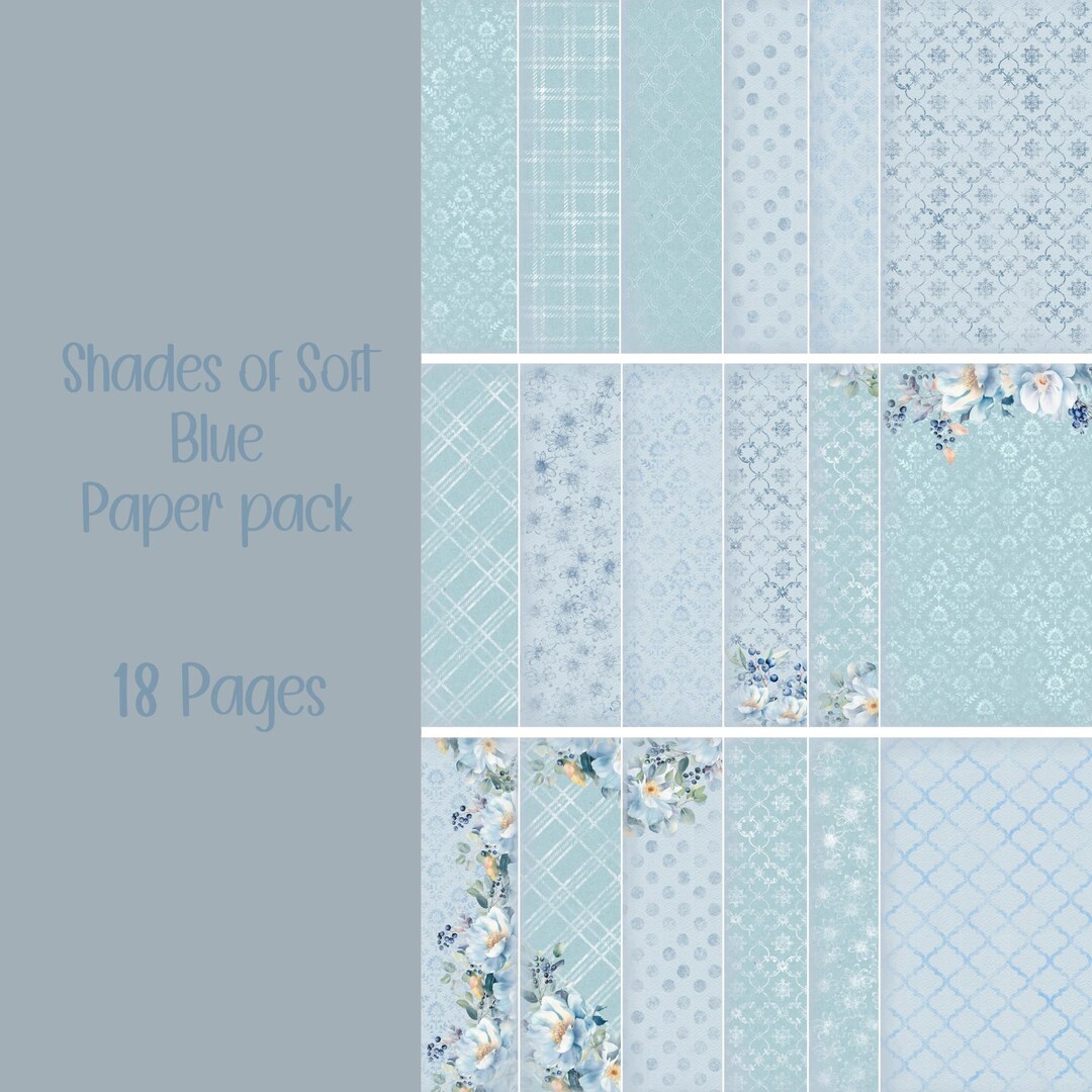 Shades of Soft Blue Paper Pack Scrapbooking, Ephemera, Journal, Digital ...