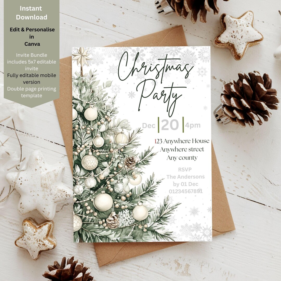 Editable Christmas Party Invitation | Printable Canva Template ...