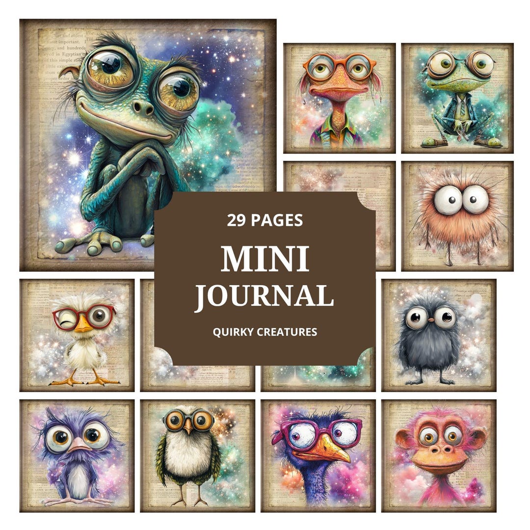Mini Journal Quirky Creatures Scrapbooking, Ephemera, Journal, Digital ...